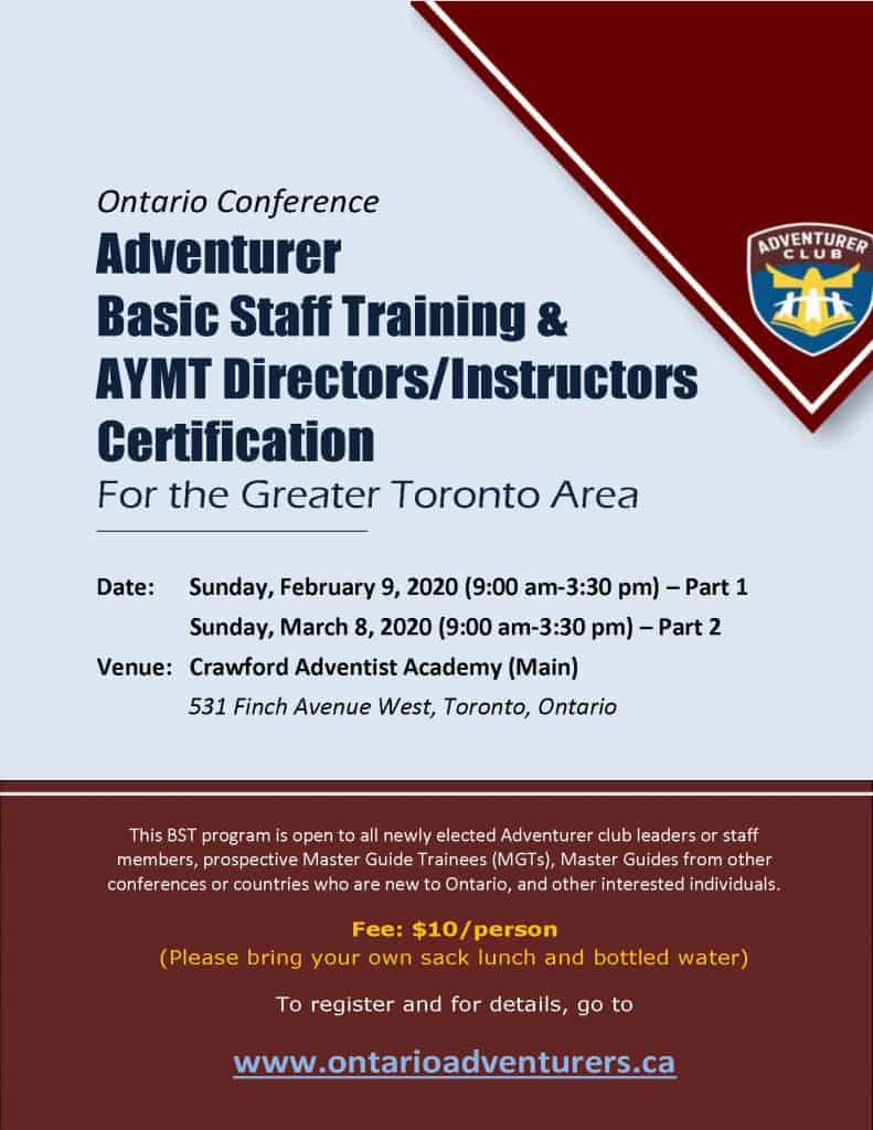 Adventurer Basic Staff Training & AYMT Directors/Instructors ...